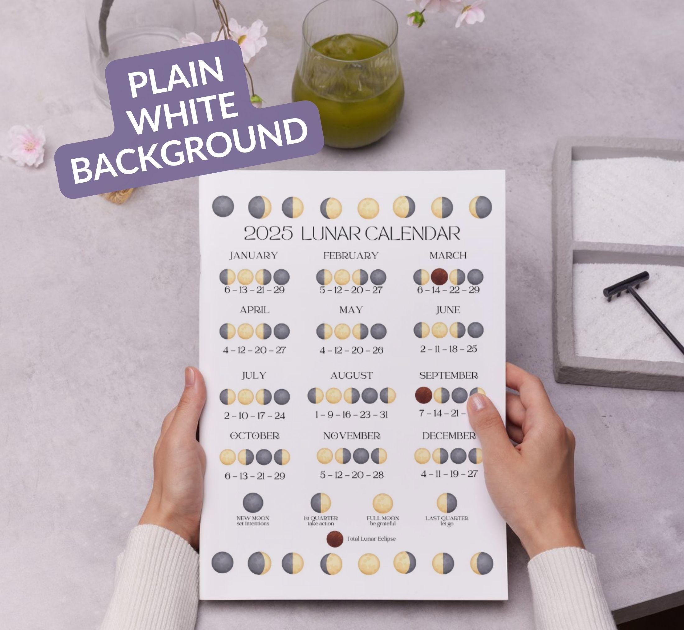 2025 Lunar Calendar Printable: Moon Phases Reference (A4/US Letter PDF ...