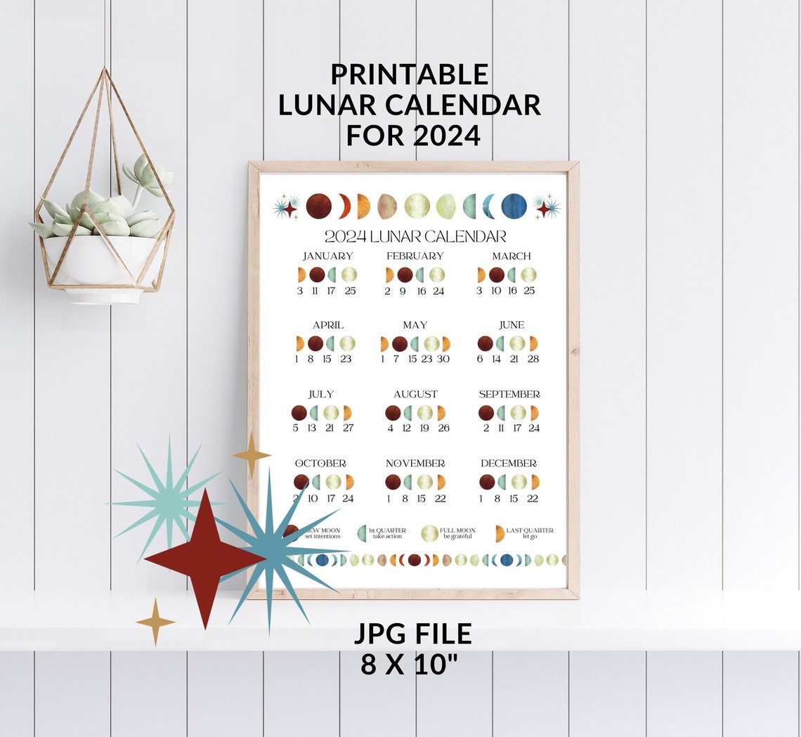 2024 Lunar Calendar Printable Poster With Moon Phase Dates in - Etsy Canada