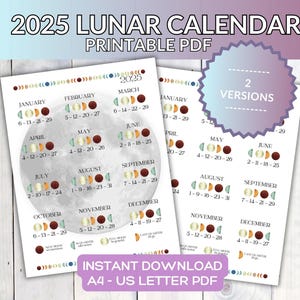 Mondkalender 2025 Poster, Mondphasen Referenzblatt, A4 PDF, Sofort ...