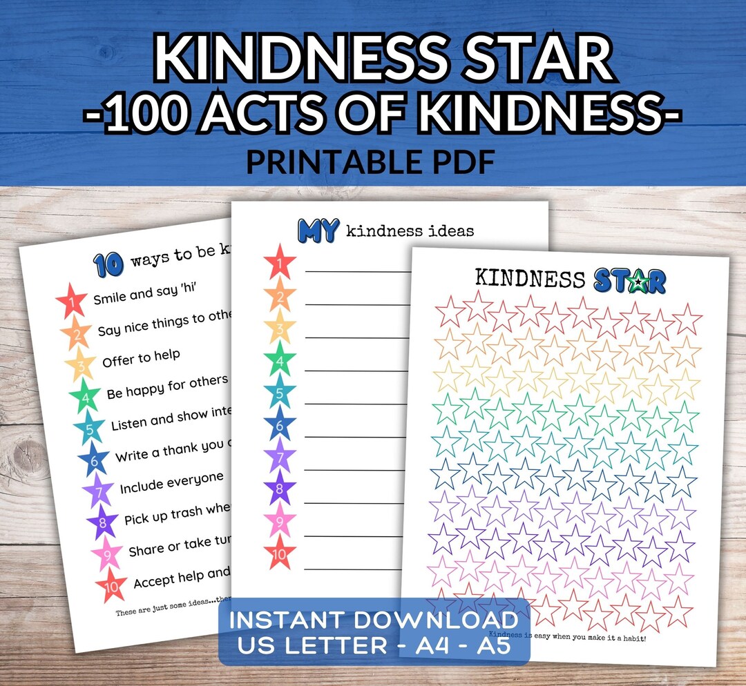 Kindness Star Chart: 100 Acts of Kindness Challenge (PDF) - Etsy