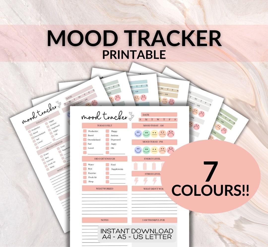 Daily Mood Tracker Printable Mental Health Journal Self Care Planner ...