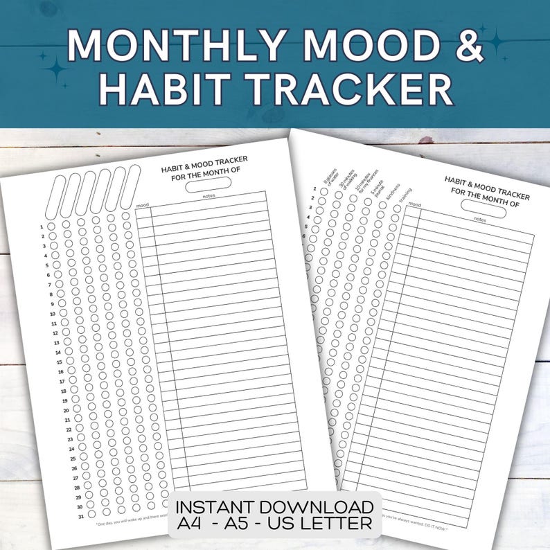 Monthly Habit and Mood Tracker Instant Download PDF in A4 A5 US Letter ...