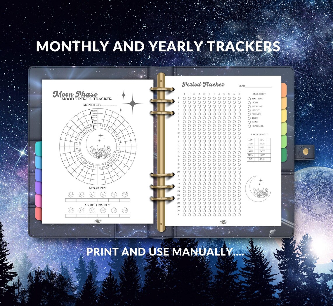 Moon Phase Period Tracker Printable: Circular Mood Chart (PDF Download ...