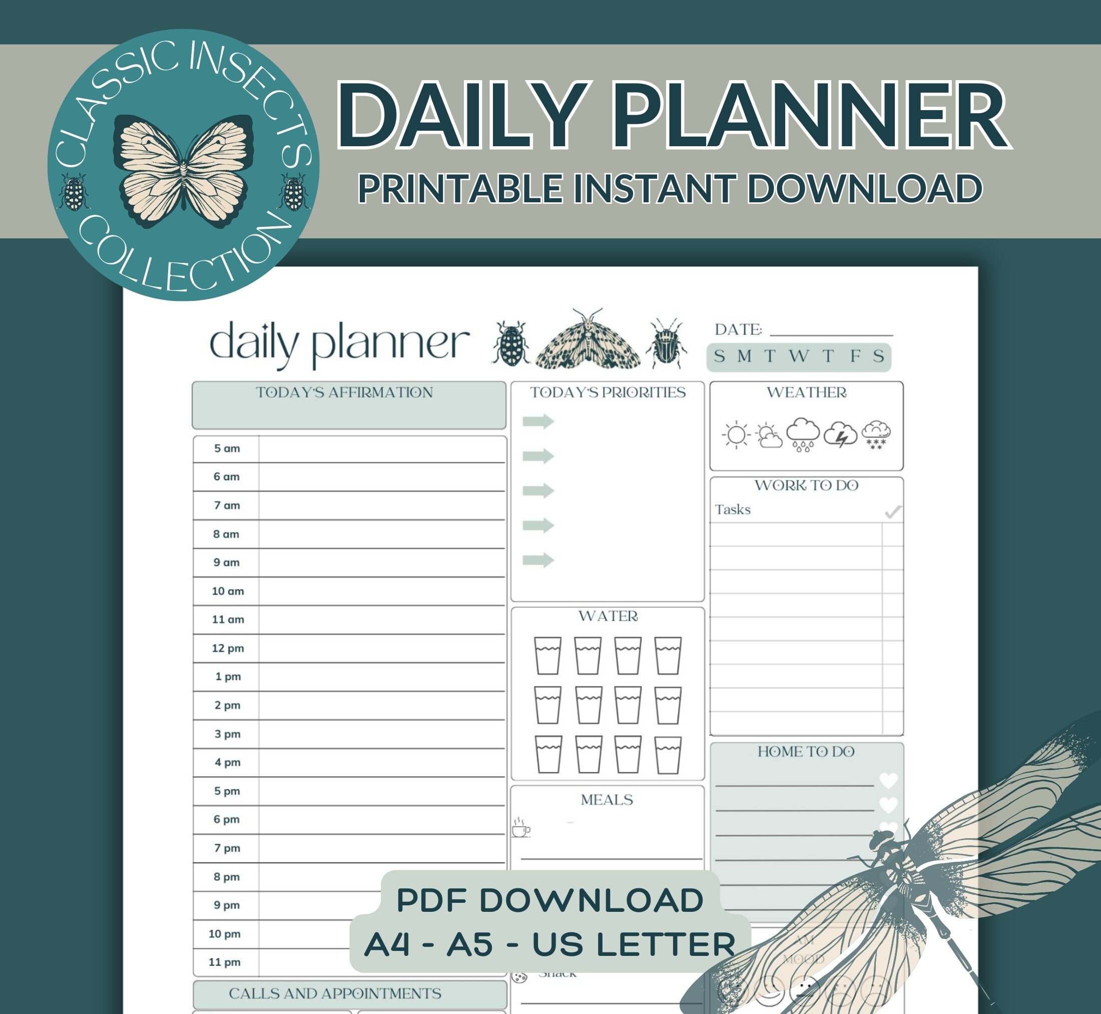 Printable Daily Planner Digital Download PDF A4 A5 US Letter Print at ...