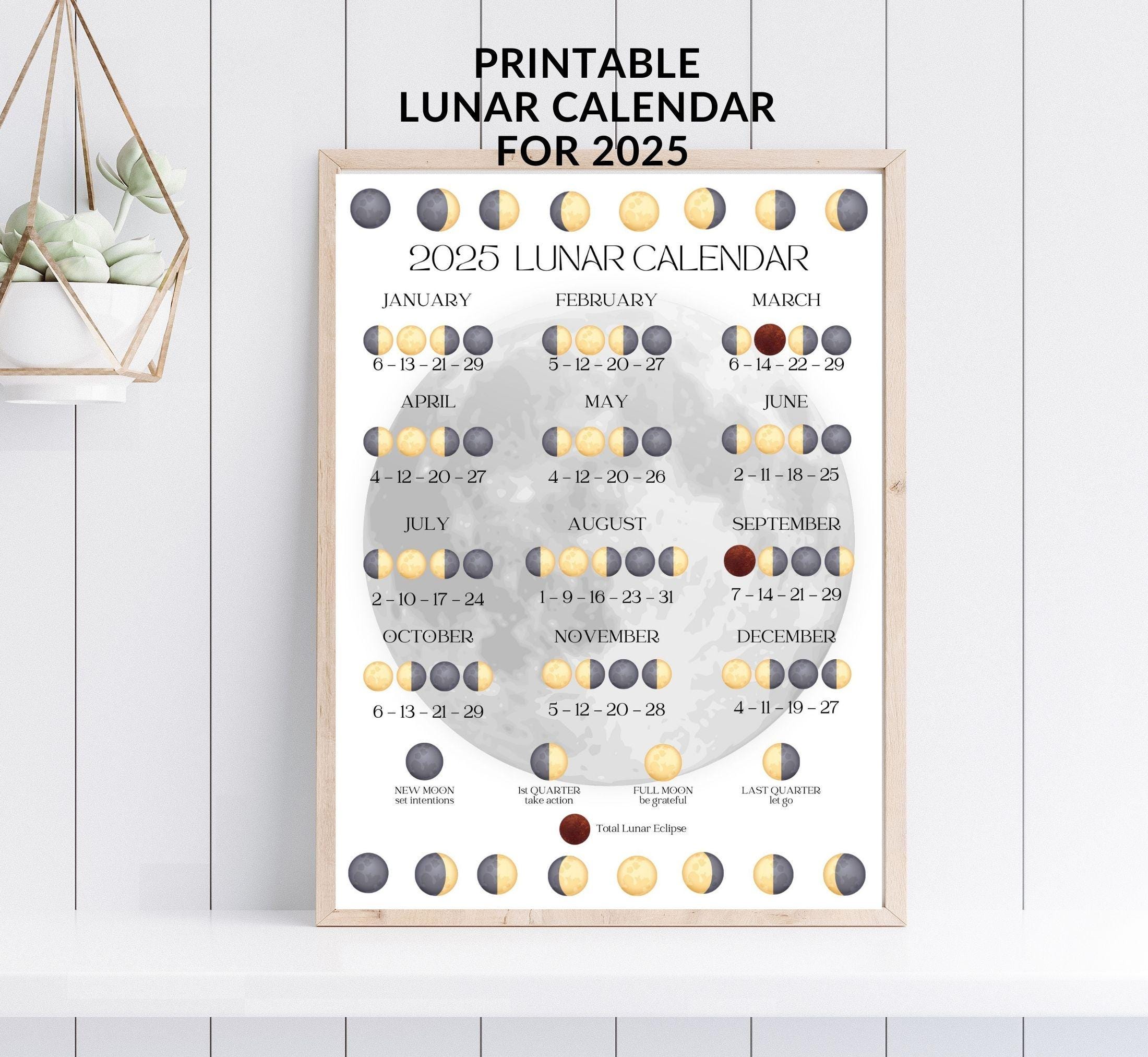 2025 Mondkalender Printable Mondphasen Referenz, 2025 Mondzyklus ...