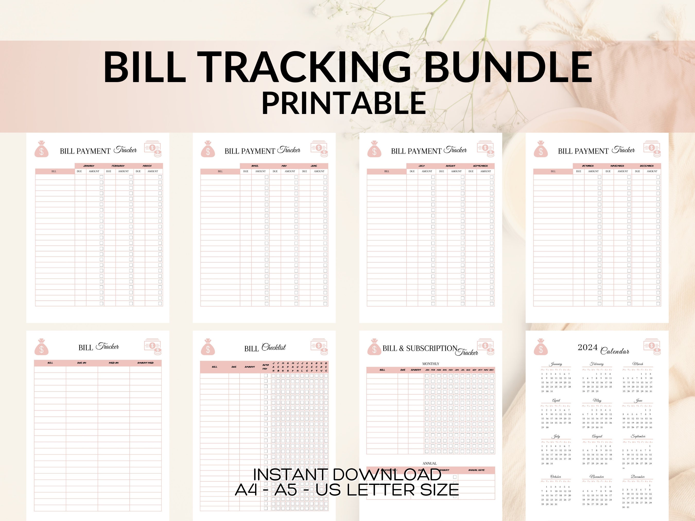 Printable Bill Tracker Bundle, Instant Download PDF, Monthly Bill ...