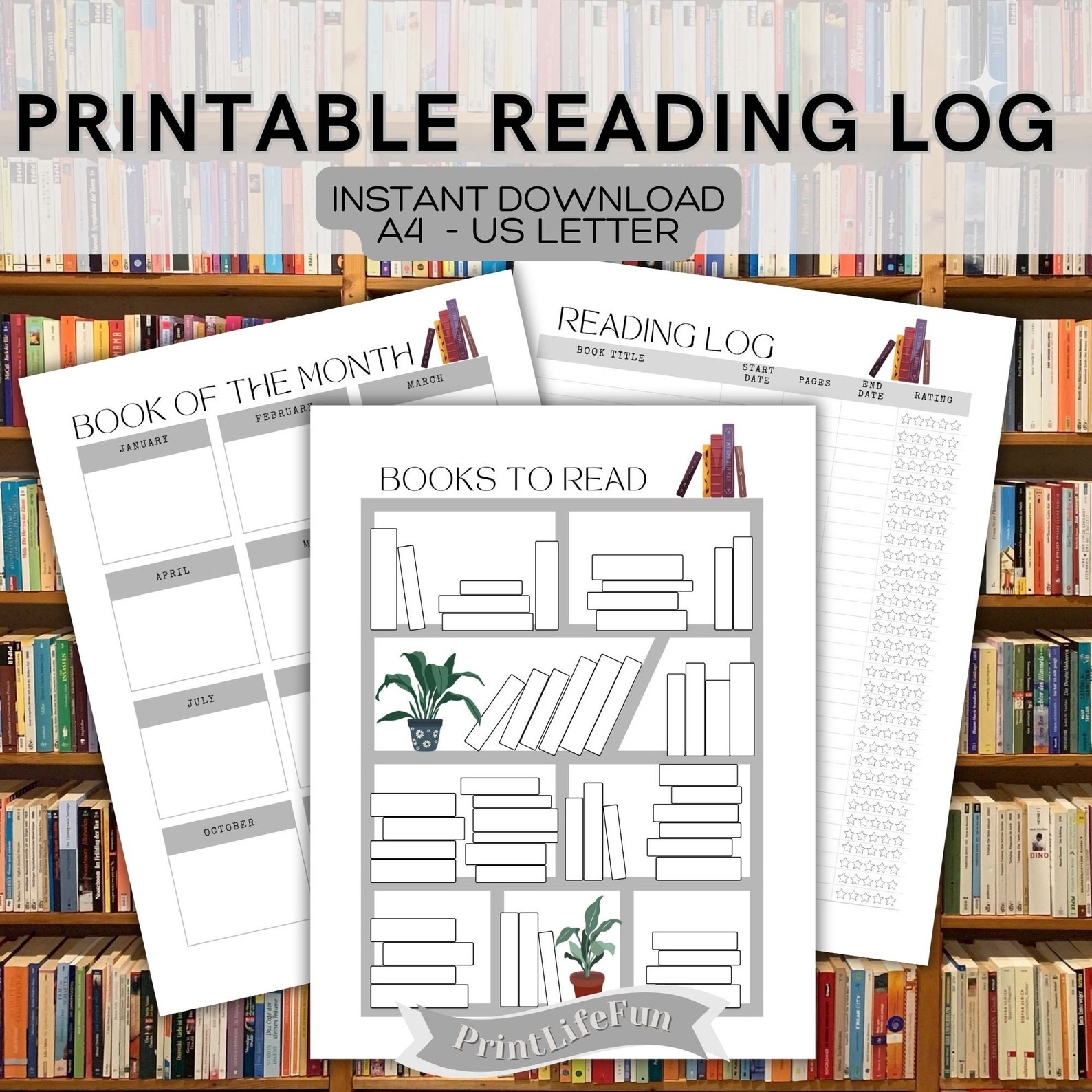 Bookshelf Reading Log With Reading Tracker - Printable PDF Download ...