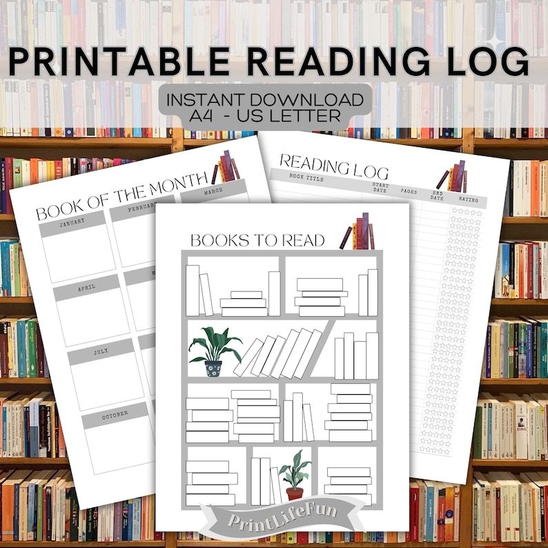 Bookshelf Reading Log With Reading Tracker Printable PDF Download Book ...