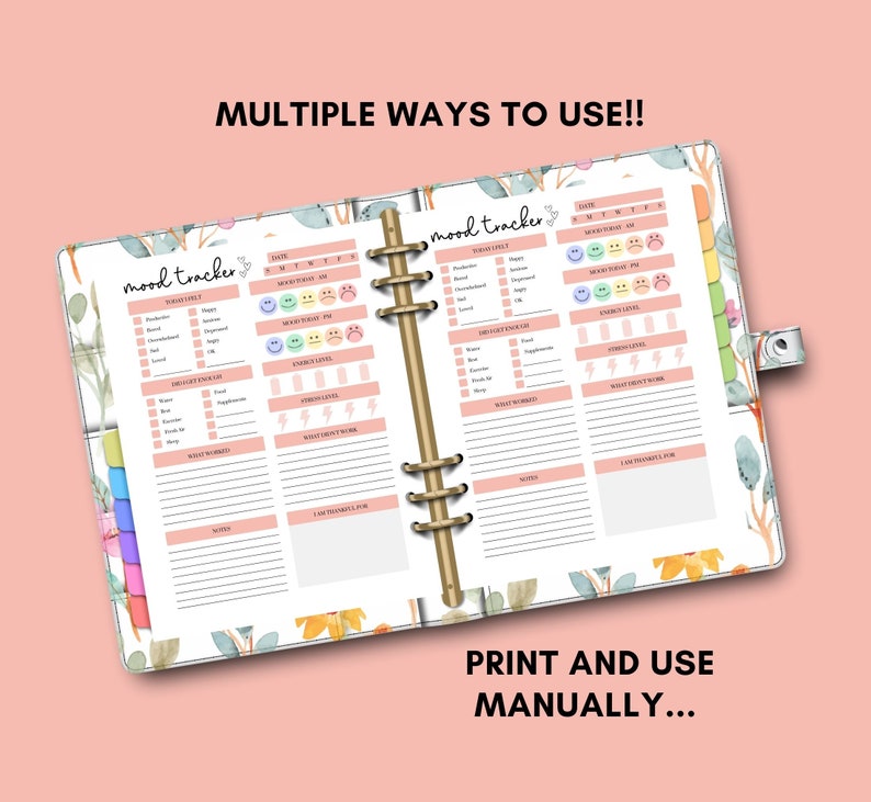 Daily Mood Tracker Printable Mental Health Journal Self Care Planner ...