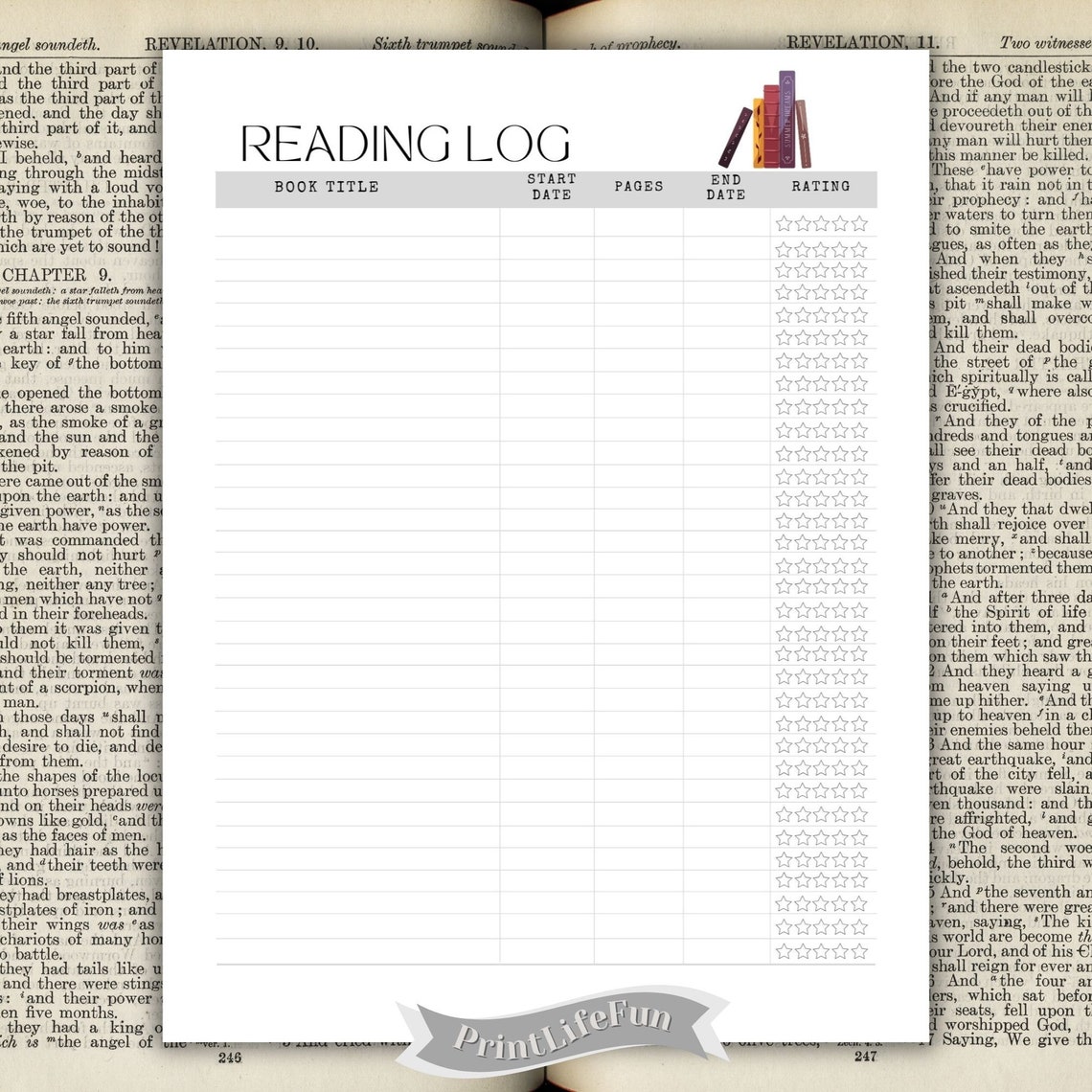 Bookshelf Reading Log With Reading Tracker Printable PDF Download Book ...