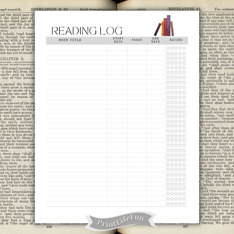 Bookshelf Reading Log With Reading Tracker Printable PDF Download Book ...
