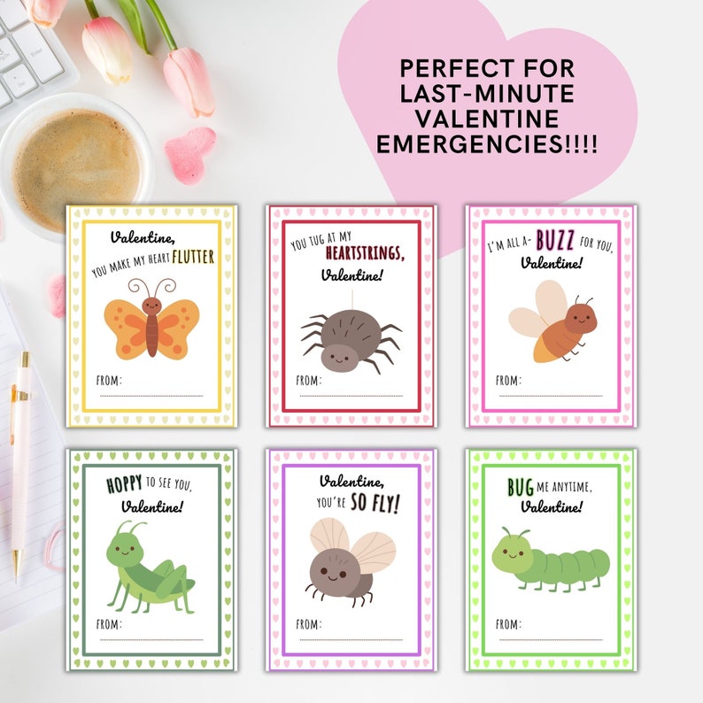 Printable Bug-themed Valentine Cards for Kids Insect Jokes Valentine's ...