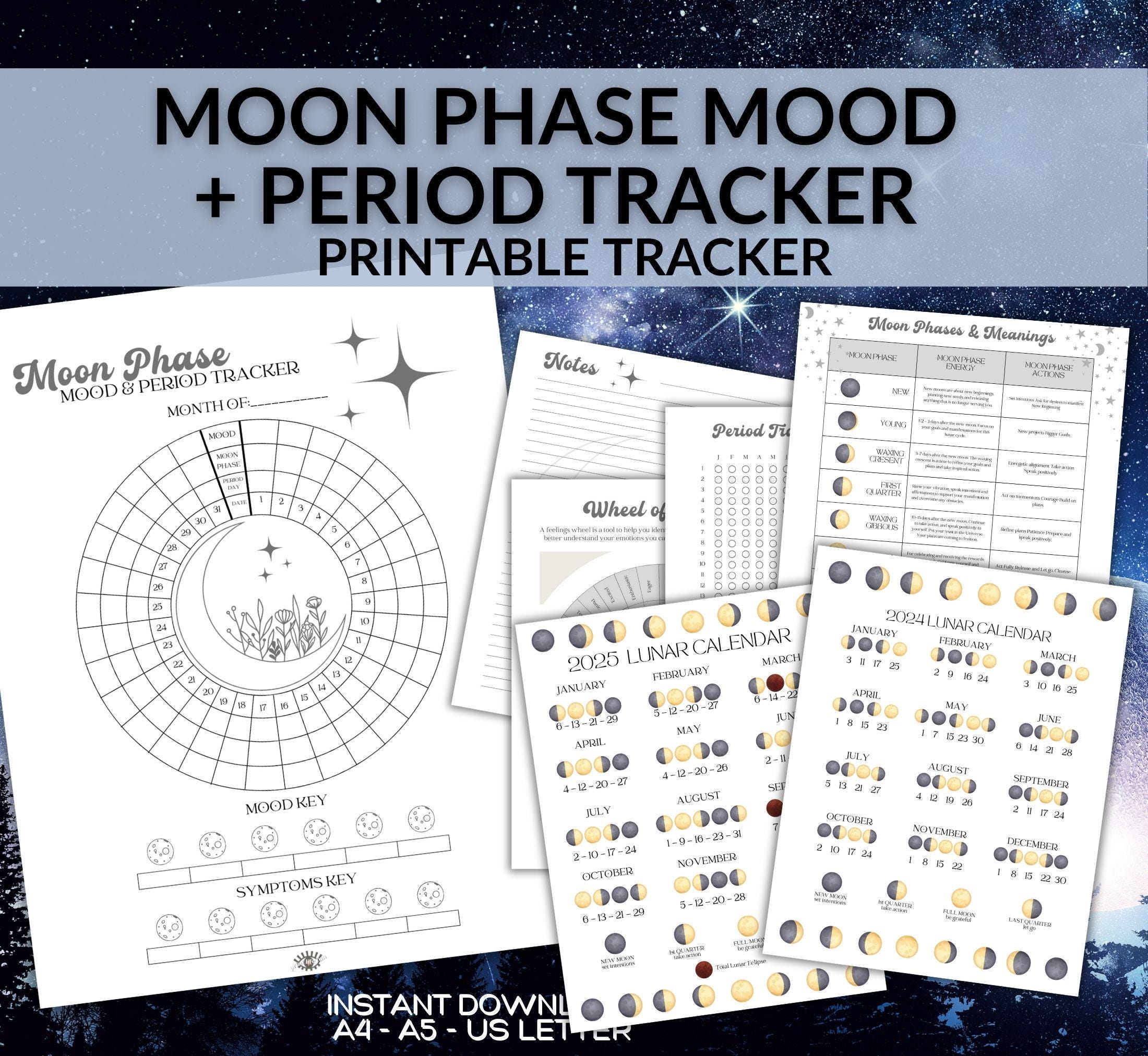Moon Phase Mood and Period Tracker Printable, Circular Monthly Mood ...