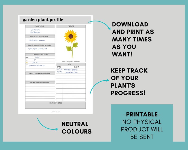 Printable Garden Plant Profile Sheet Instant Download PDF - Etsy