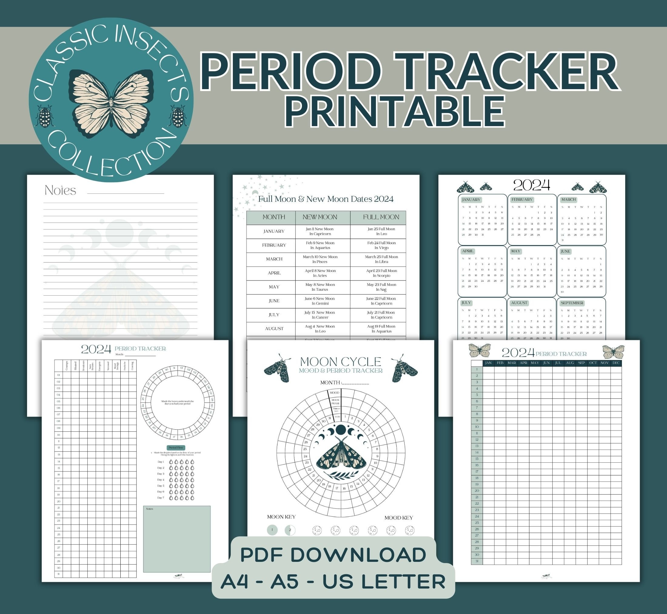 Period Tracker Bundle Printable Planner Pages Mood Tracker, Period ...