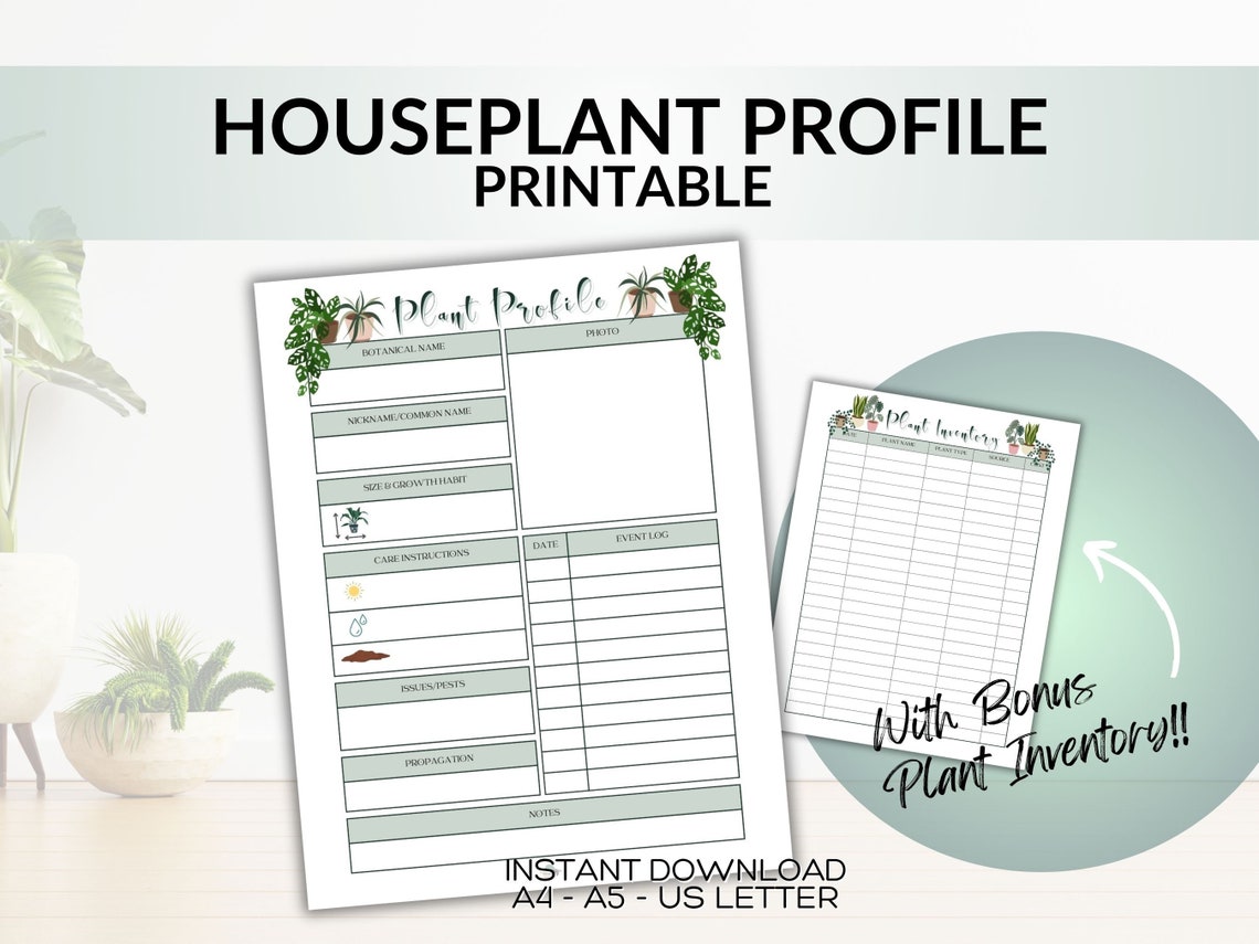 Houseplant Profile Page Printable Garden Planner Instant Download PDF ...