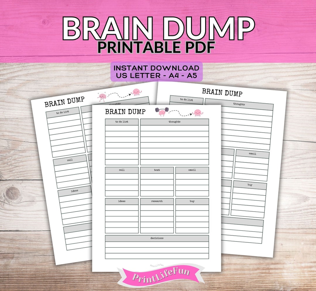 Brain Dump Printable: ADHD Thought Organizer (A4, A5, US Letter PDF) - Etsy