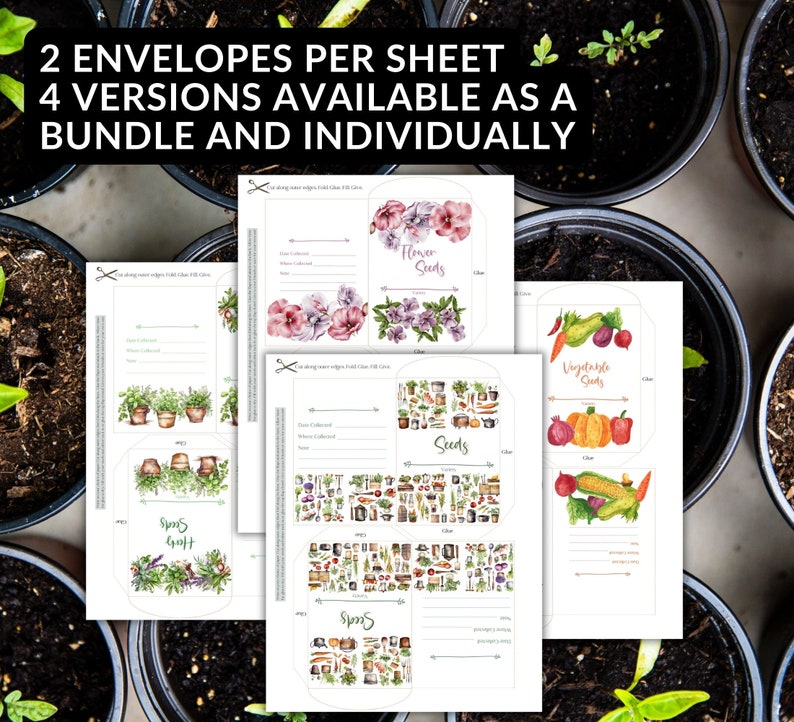 DIY Seed Packet Printable Envelopes: Watercolor Flower, Herb, Vegetable ...