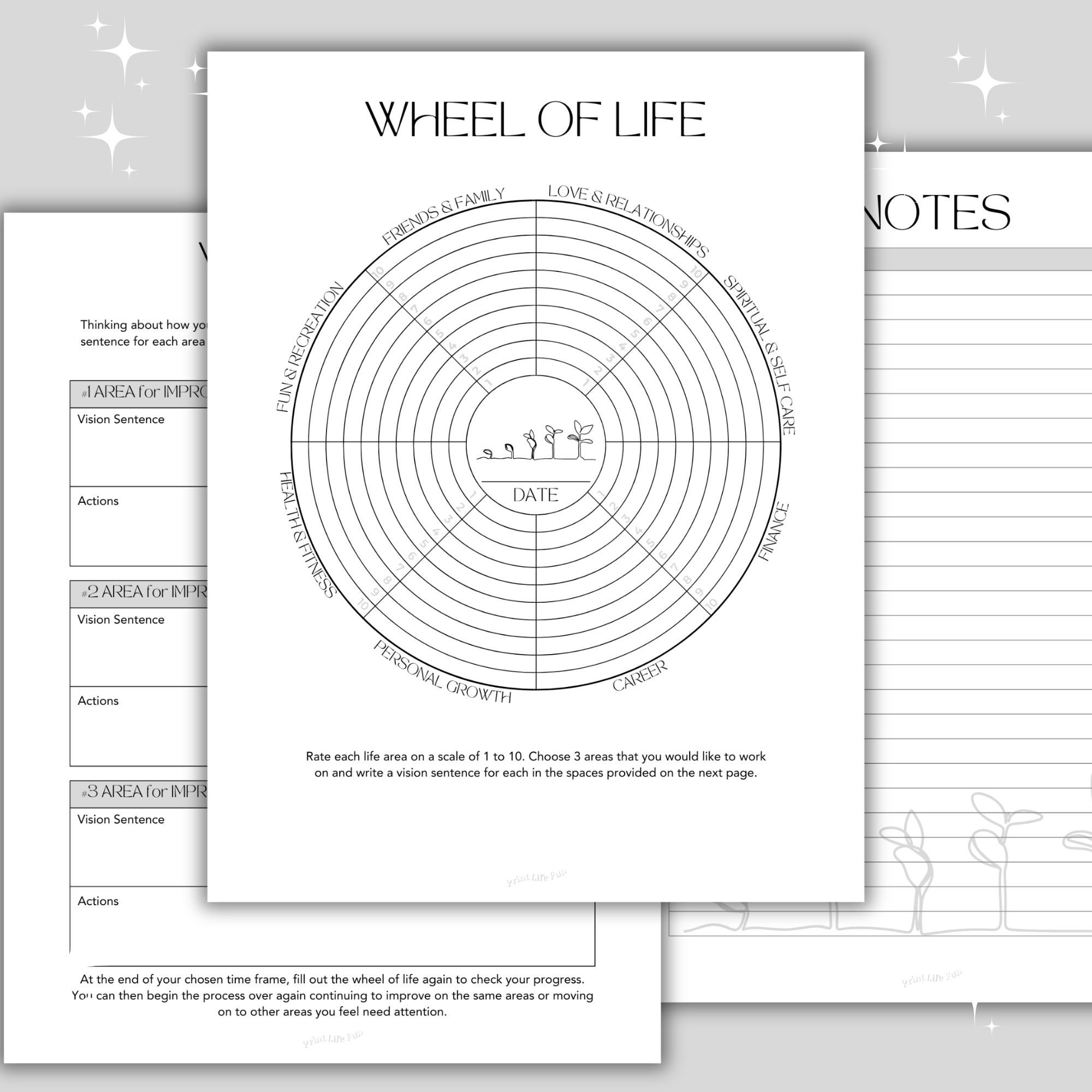 Wheel of Life Printable: Life Balance Workbook (PDF Instant Download ...