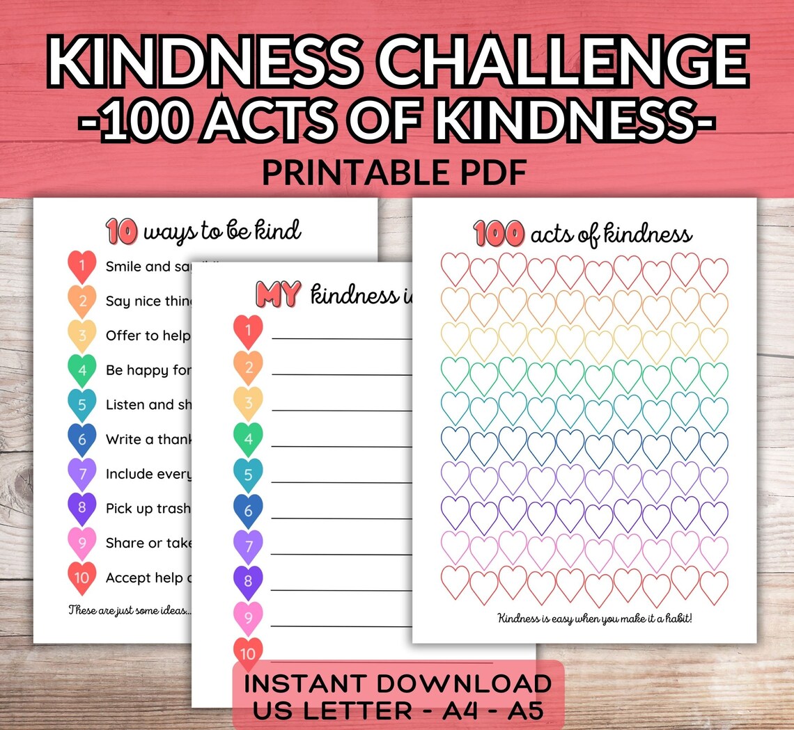 100 Acts of Kindness Challenge: Heart Coloring Sheet (PDF) - Etsy
