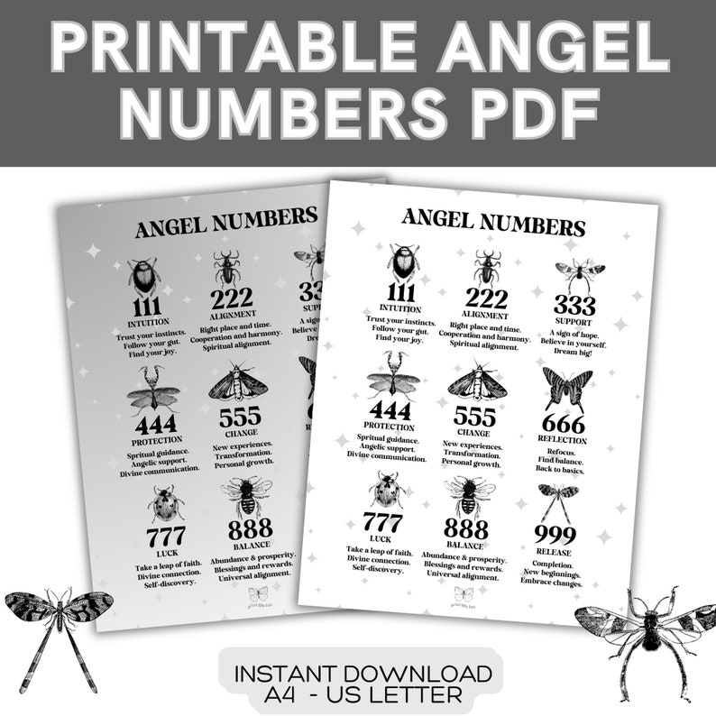 Angel Number Meanings 111 to 999 Printable PDF A4 + US Letter Size ...