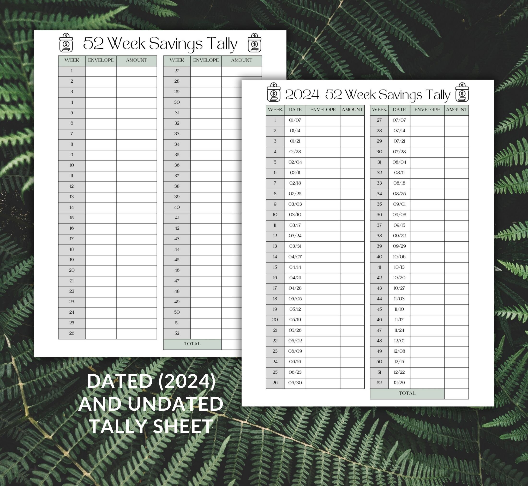 Printable 52 Week Envelope Savings Challenge Tracker, Instant Download ...