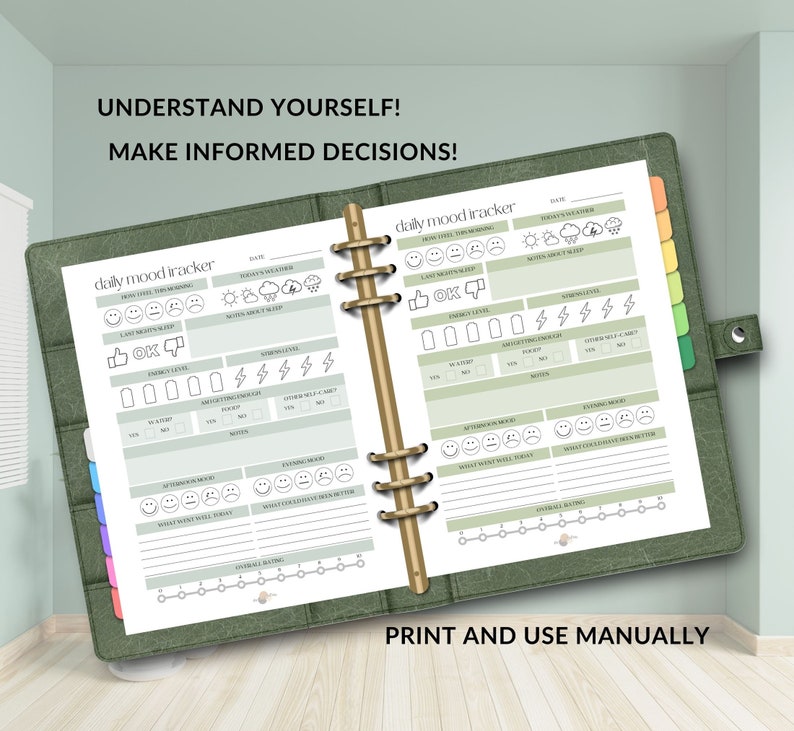Daily Mood Tracker Printable: Self Care Journal (A4, A5, US Letter ...