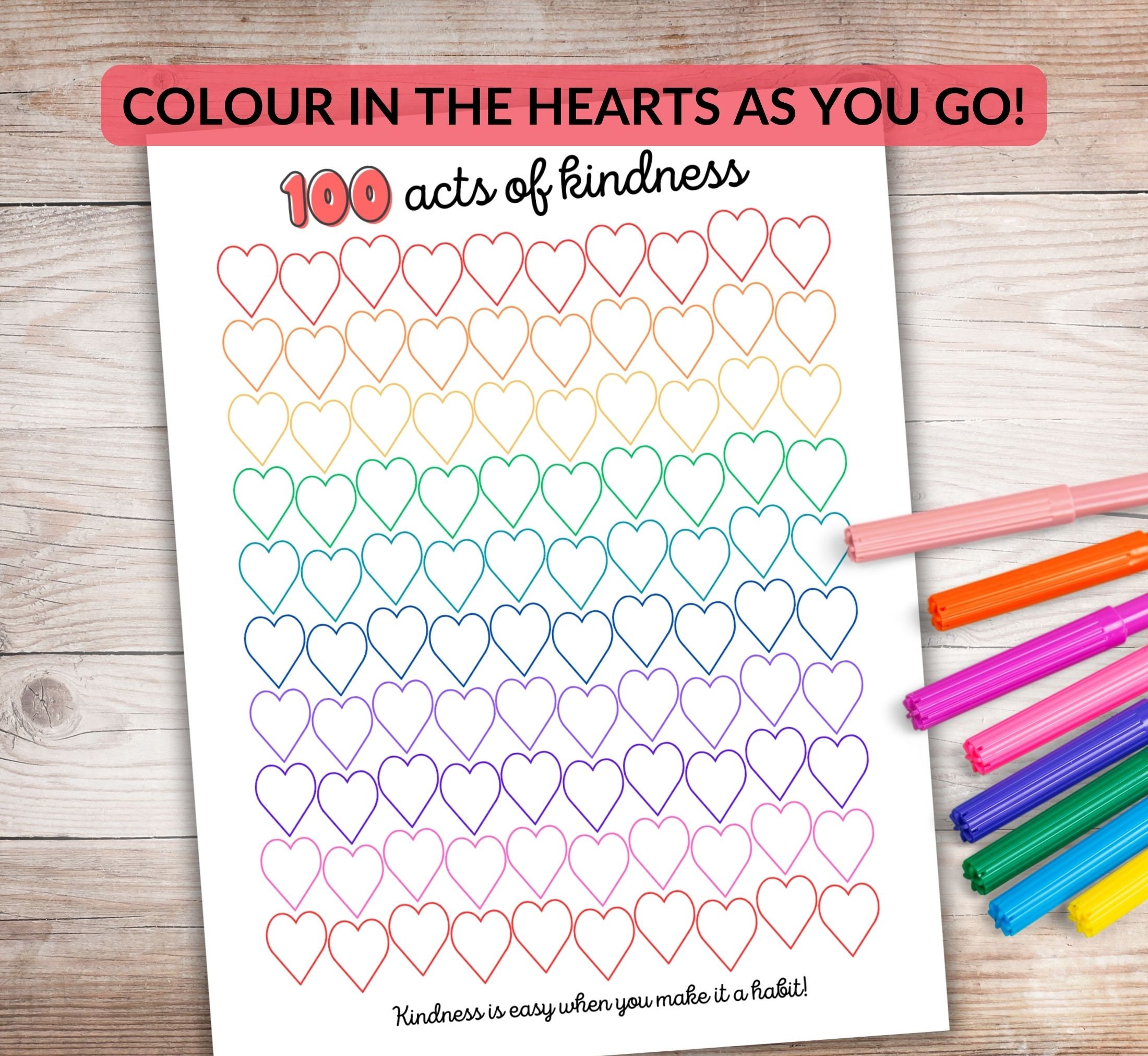 100 Acts of Kindness Challenge: Heart Coloring Sheet (PDF) - Etsy