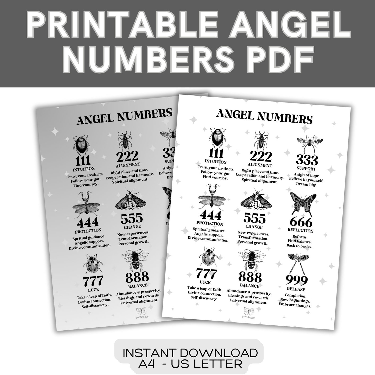 Angel Number Meanings 111 to 999 Printable PDF A4 + US Letter Size ...