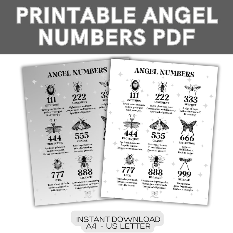 Angel Number Meanings 111 to 999 Printable PDF A4 + US Letter Size ...