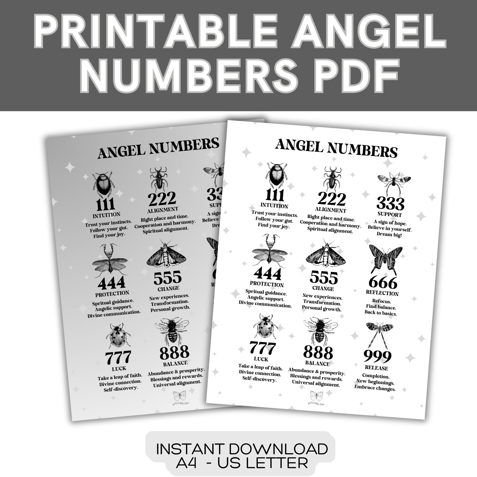 Angel Number Meanings 111 to 999 Printable PDF A4 + US Letter Size ...