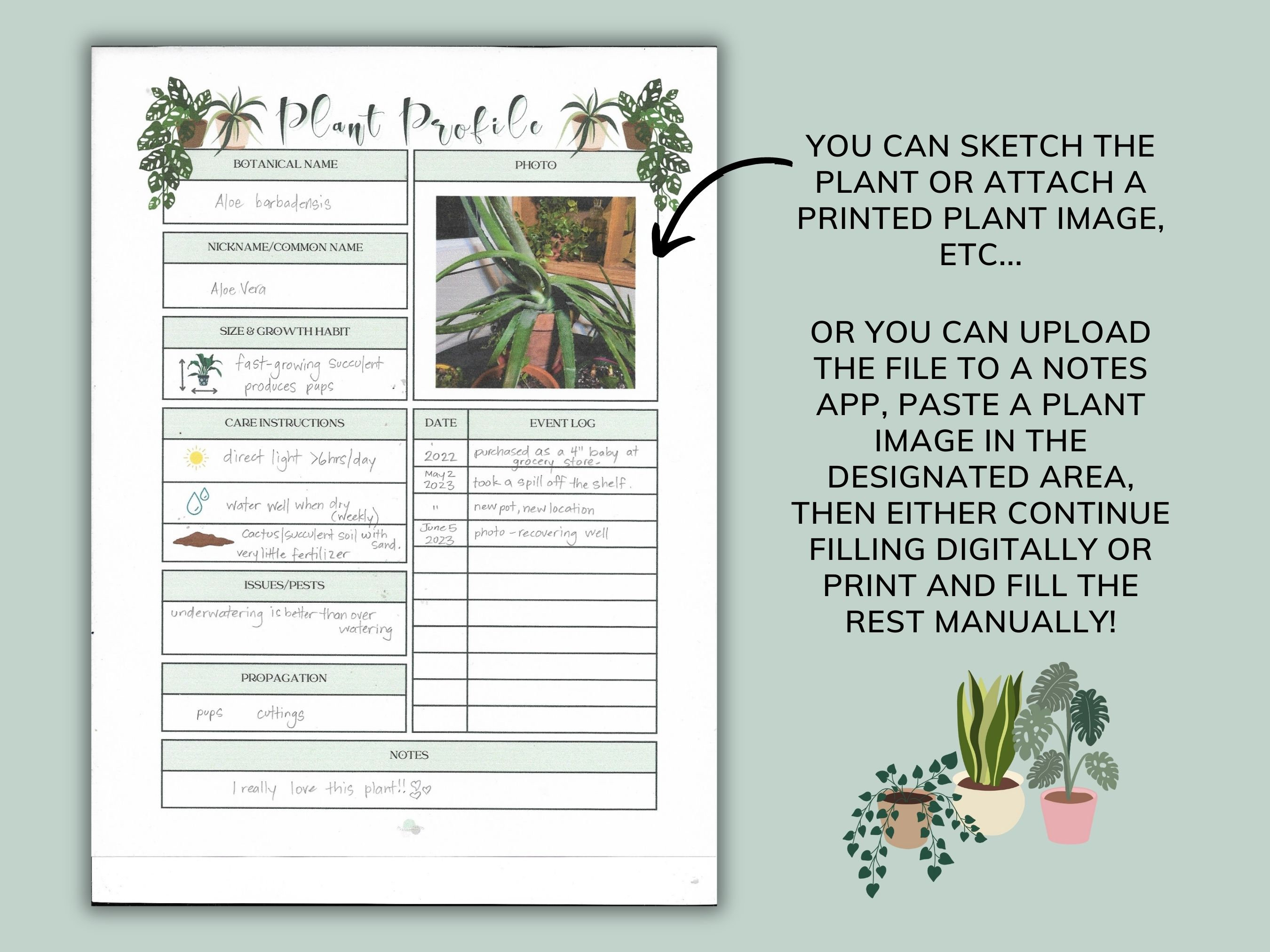 Houseplant Profile Page Printable Garden Planner Instant Download PDF ...