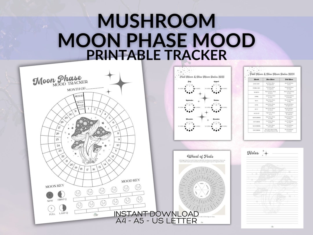 Mushroom Moon Phase Mood Tracker Printable Circular Monthly - Etsy