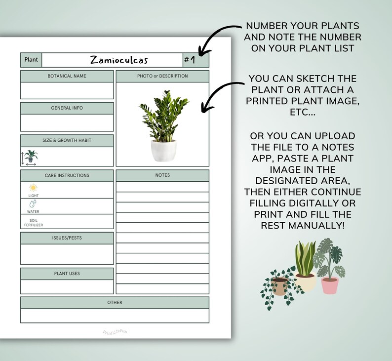 Houseplant Profile Page Printable Garden Planner Instant Download PDF ...