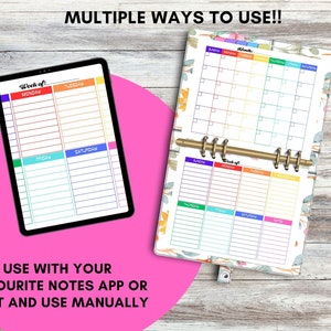Printable Rainbow Weekly Planner Monthly Calendar Undated, Instant ...