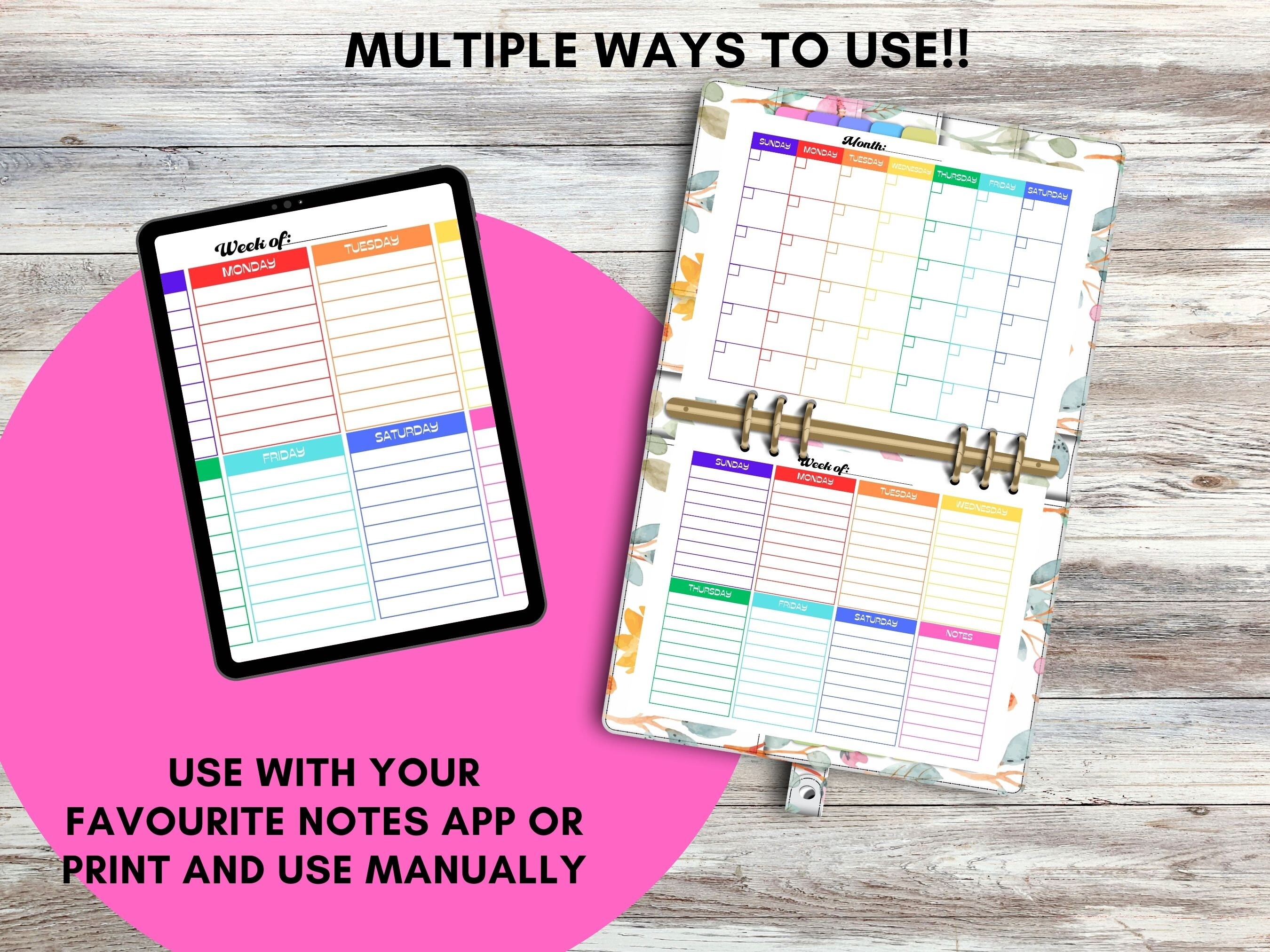 Printable Rainbow Weekly Planner Monthly Calendar Undated, Instant ...