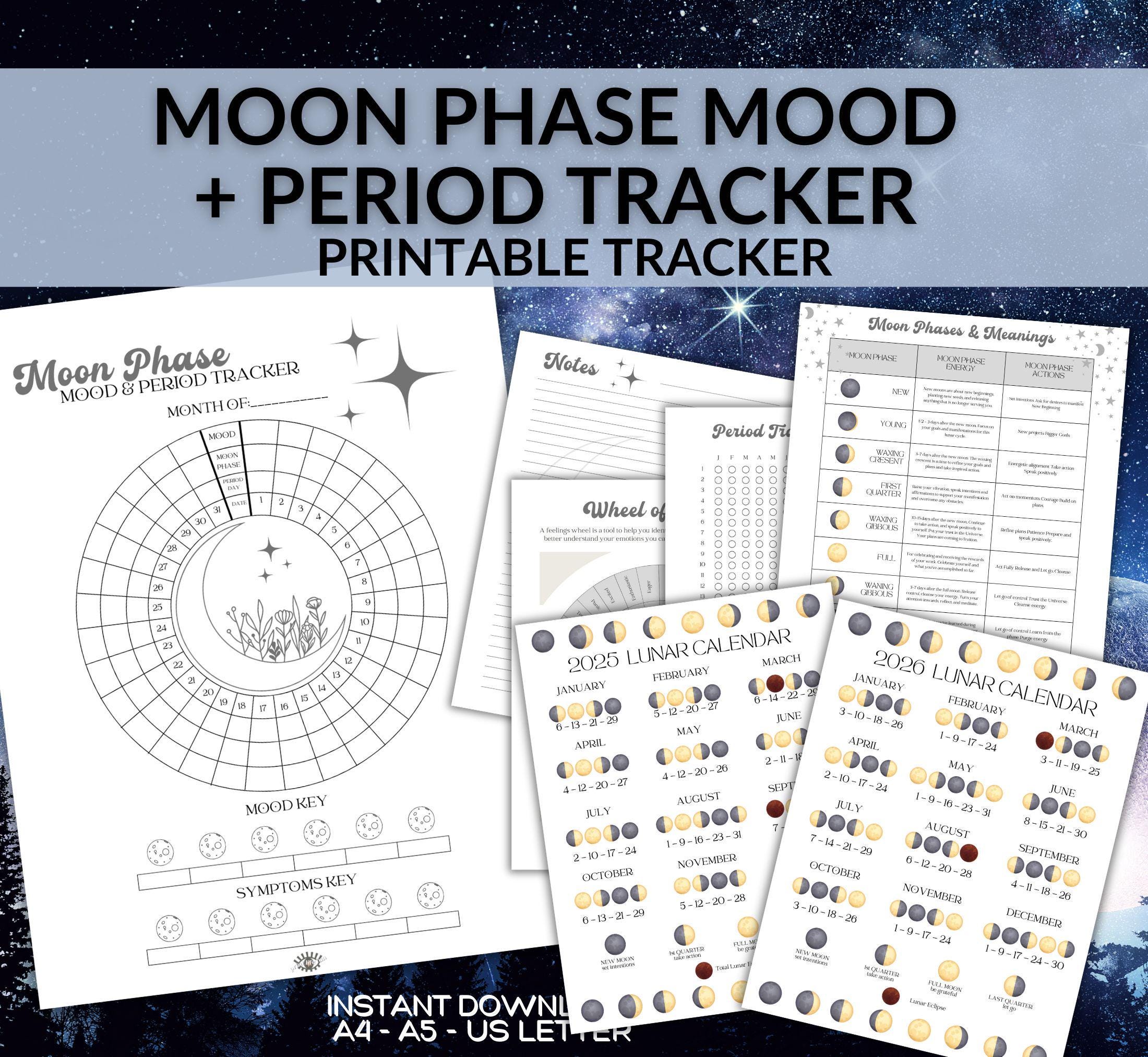 Moon Phase Period Tracker Printable: Circular Mood Chart (PDF Download ...