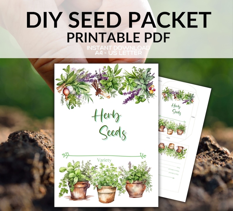 DIY Watercolour Herb Seed Packet Printable PDF, Instant Download, A4 US ...