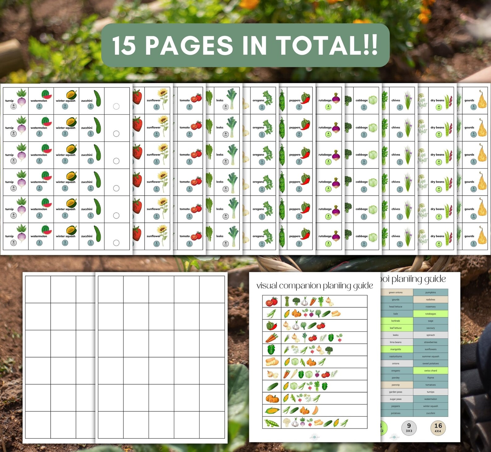 Square Foot Garden Planner: Visual Vegetable Planting Guide (PDF ...