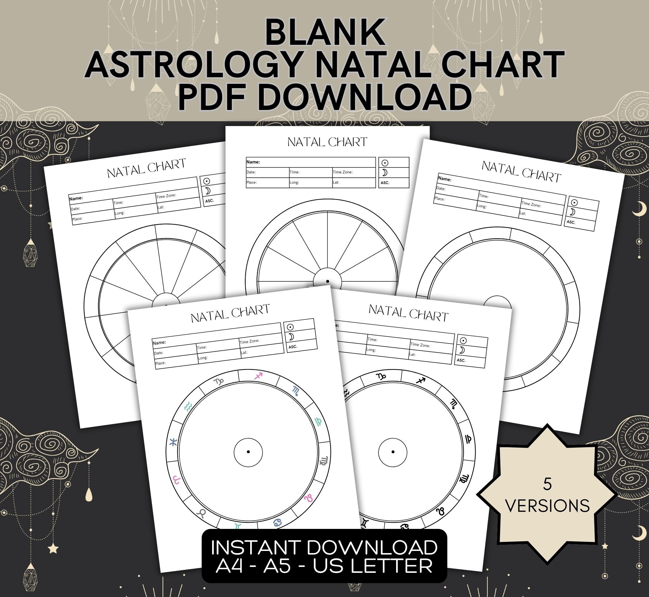 Printable Astrology Natal Chart Template Instant Download PDF, Zodiac ...