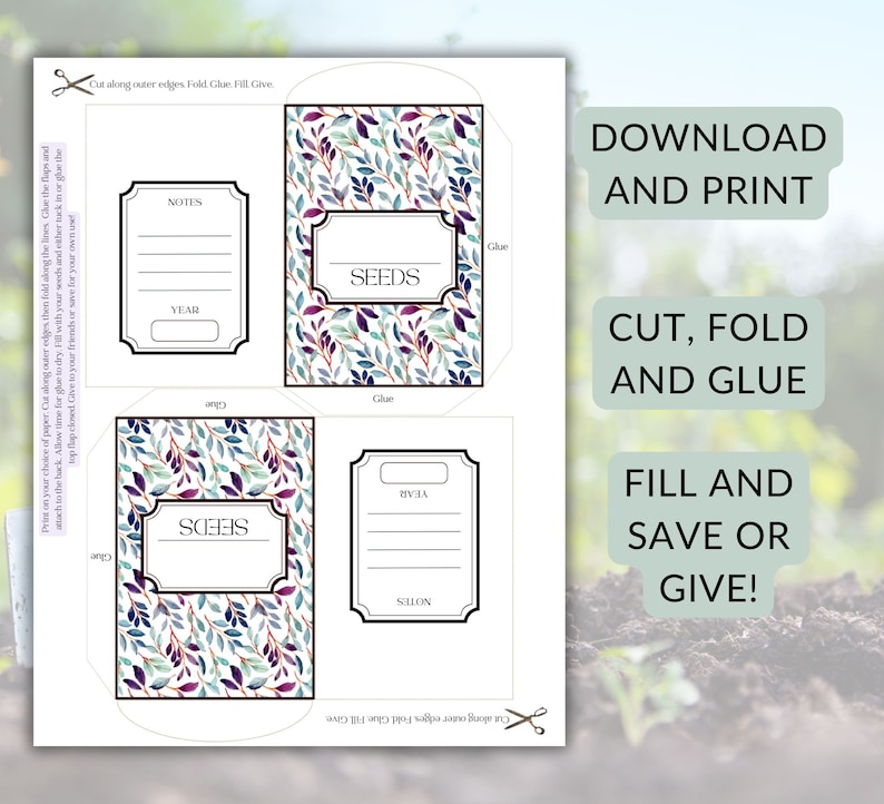 Printable Seed Packet: Watercolor Leaves, DIY Seed Saving Envelopes ...