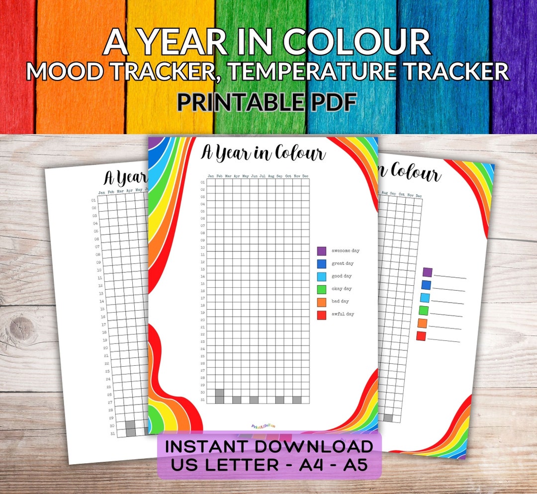 A Year in Color Printable Mood Tracker, Temperature Blanket Template ...