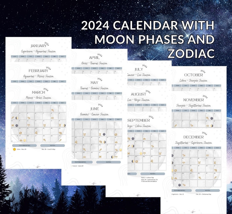 Ultimate 2024 Moon Planner Printable Bundle Lunar Phase Astrology ...