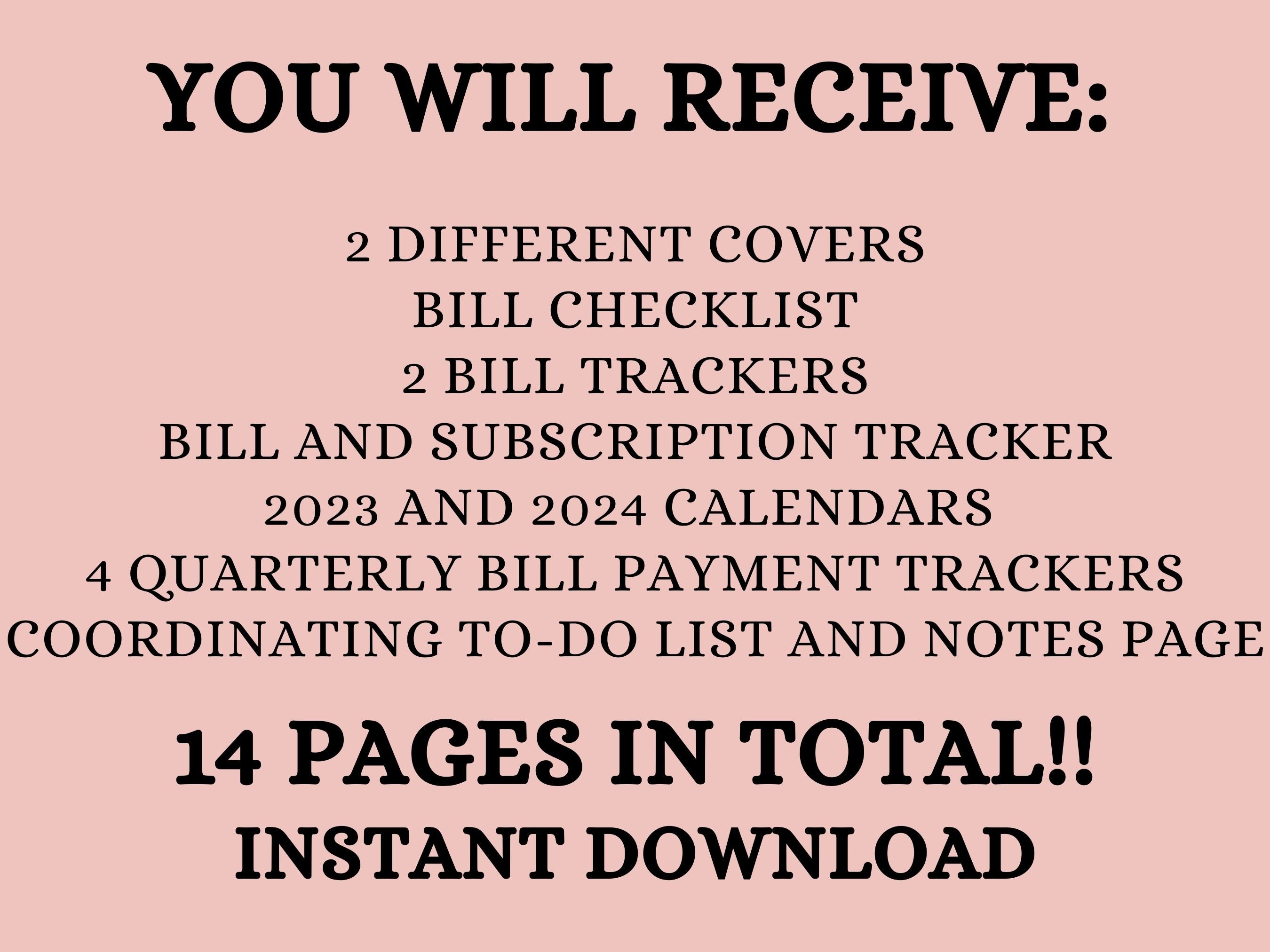 Printable Bill Tracker Bundle, Instant Download PDF, Monthly Bill ...