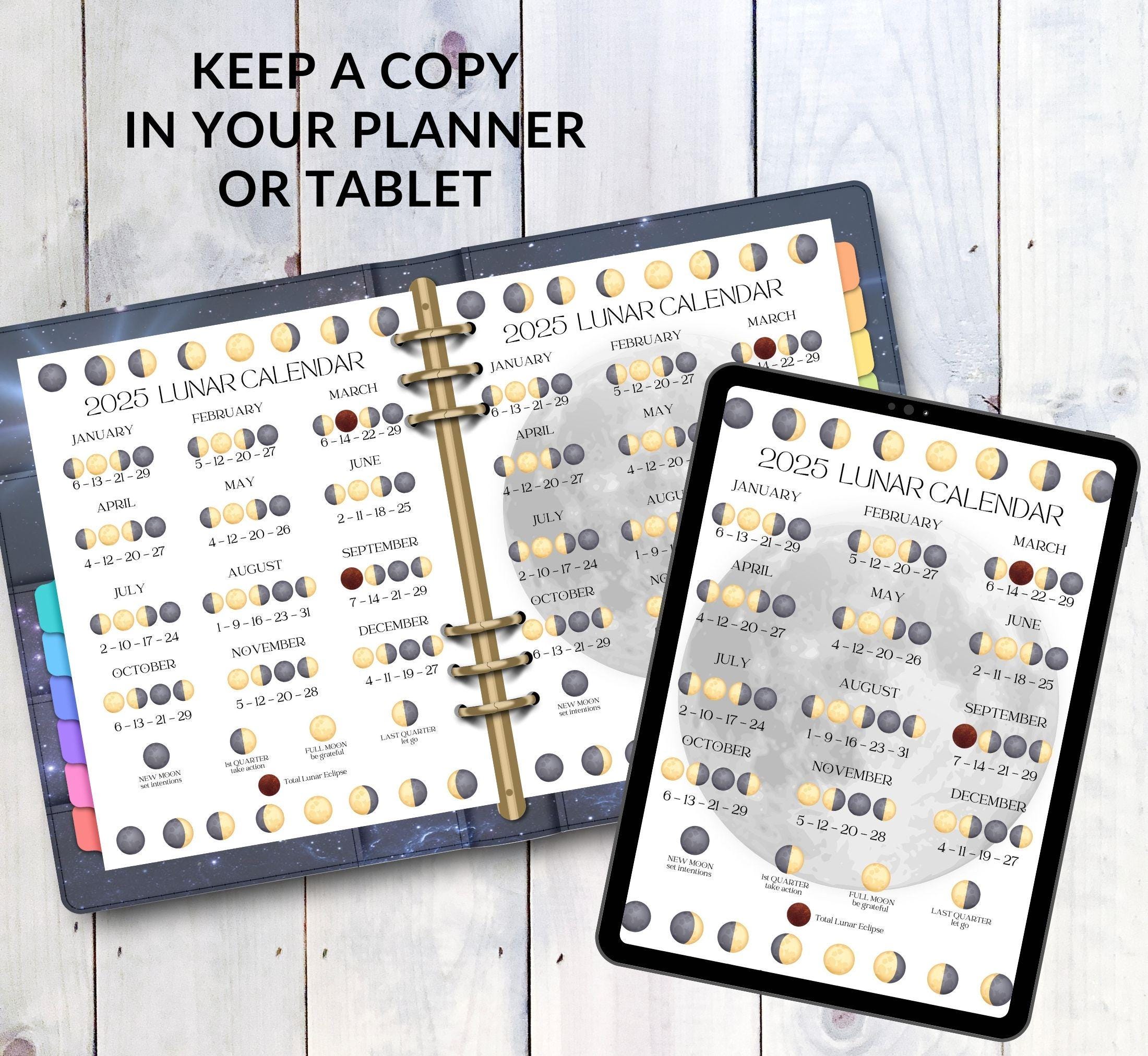 2025 Mondkalender Printable Mondphasen Referenz, 2025 Mondzyklus ...