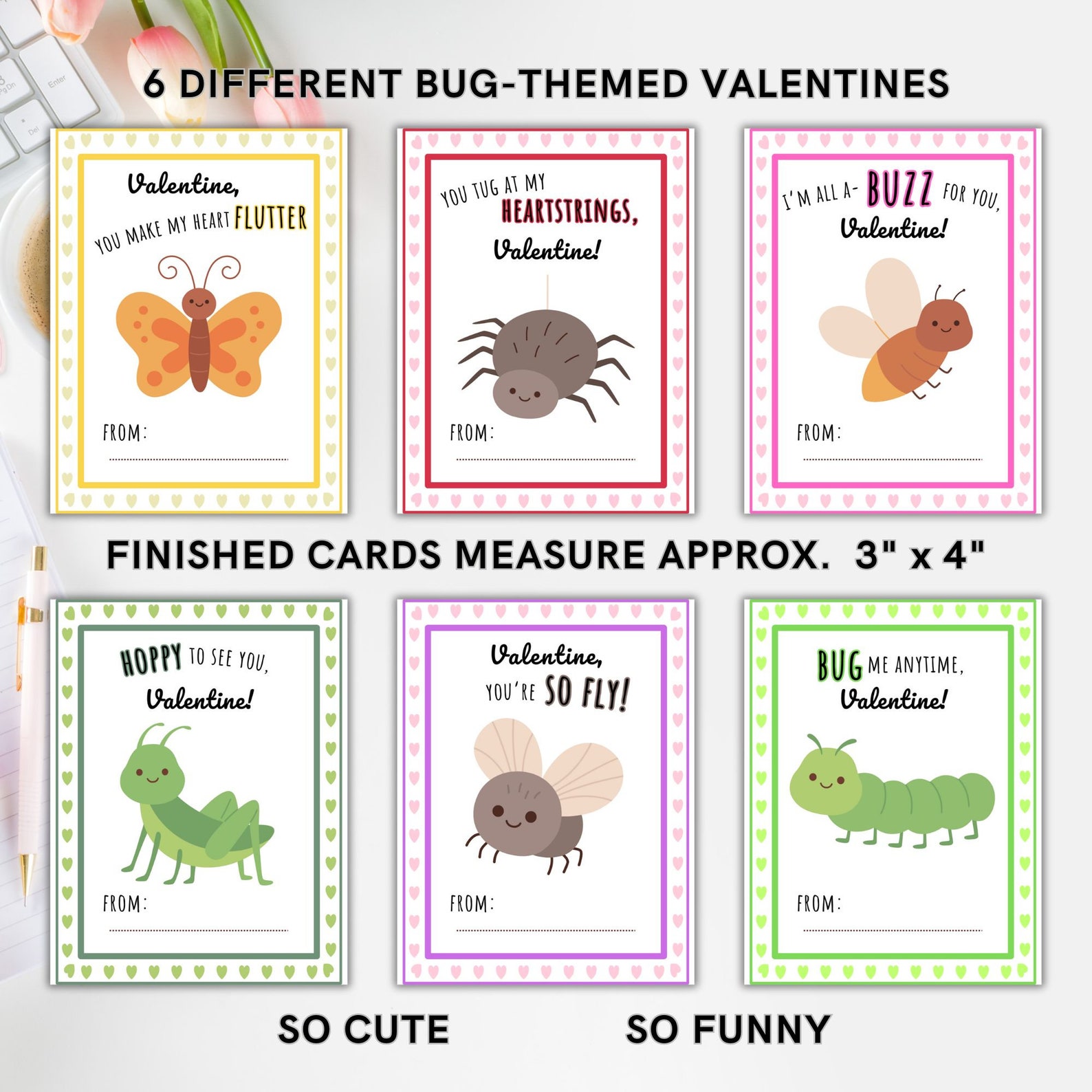 Printable Bug-themed Valentine Cards for Kids - Insect Jokes Valentine ...