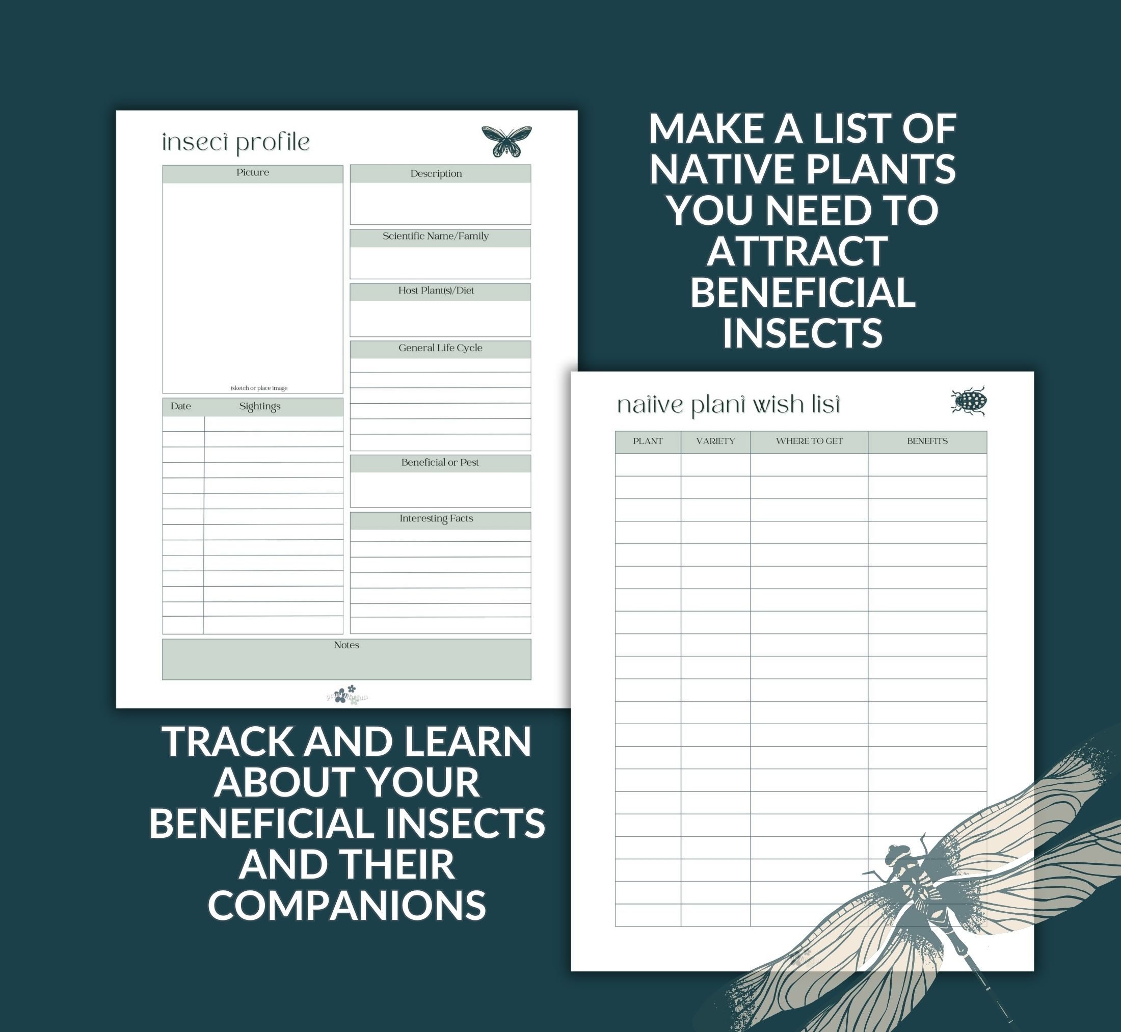 Printable Garden Planner Pages for Insect Lovers, Garden Journal Print ...