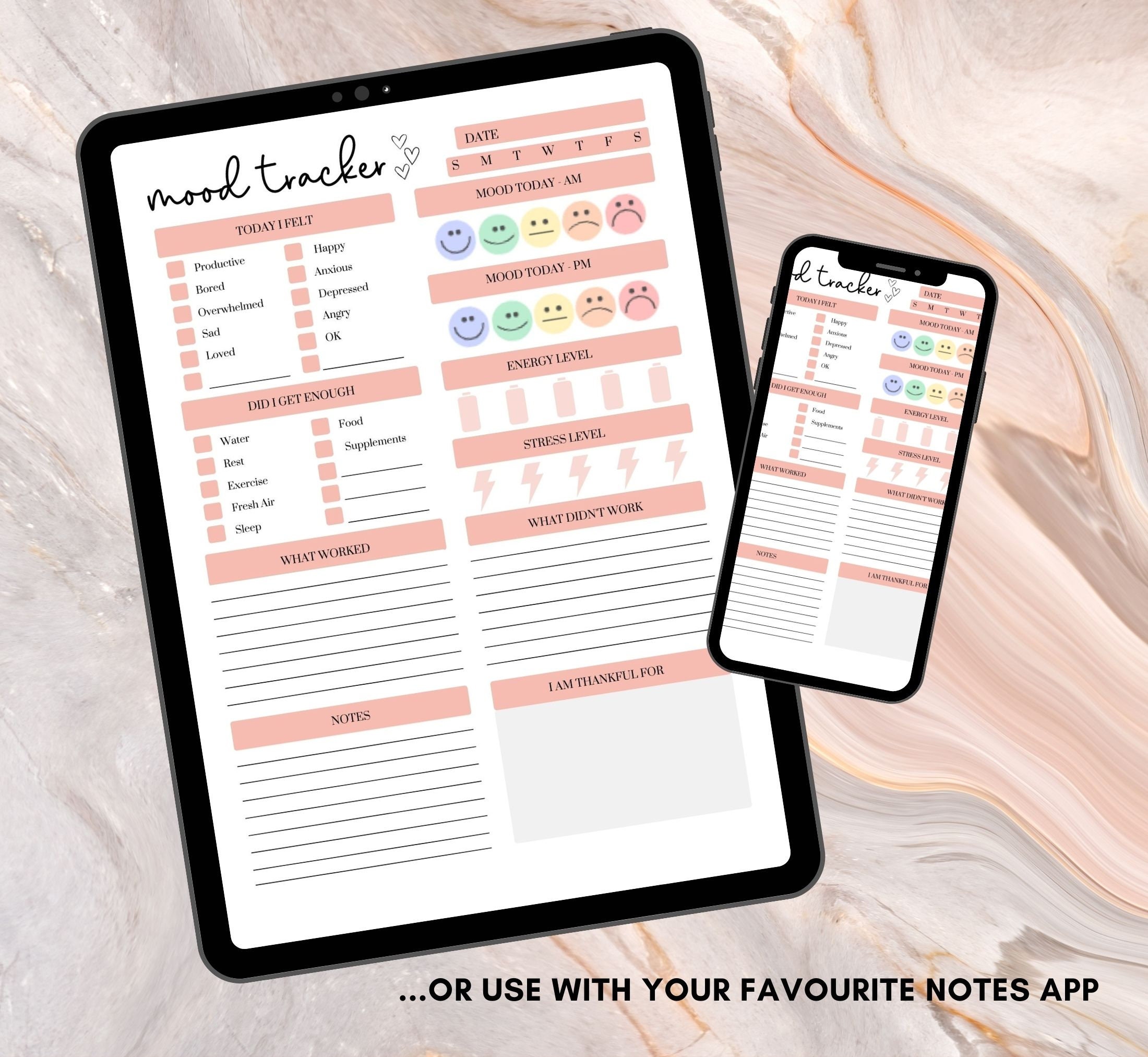 Daily Mood Tracker Printable Mental Health Journal Self Care Planner ...