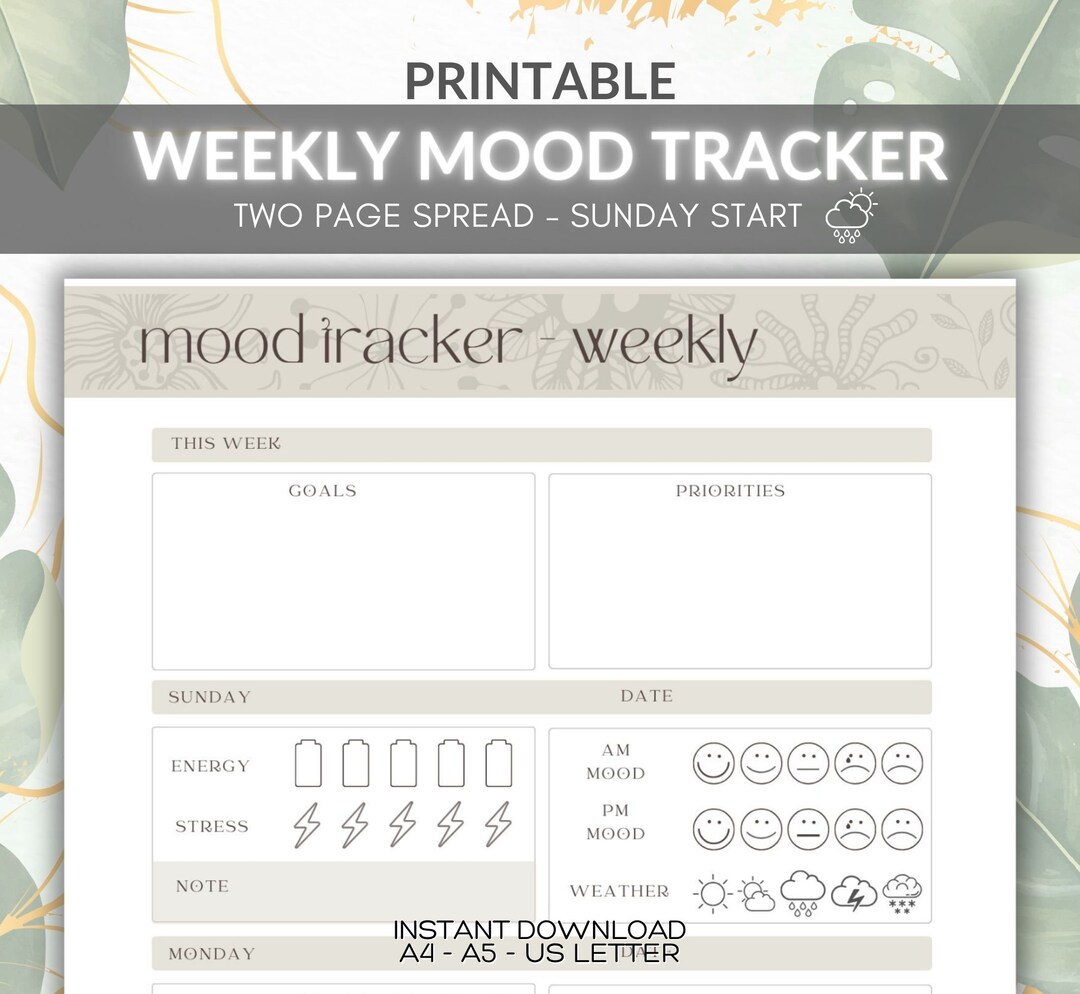 Neutral Weekly Mood Tracker, Printable Planner (A4 A5 Letter) - Etsy