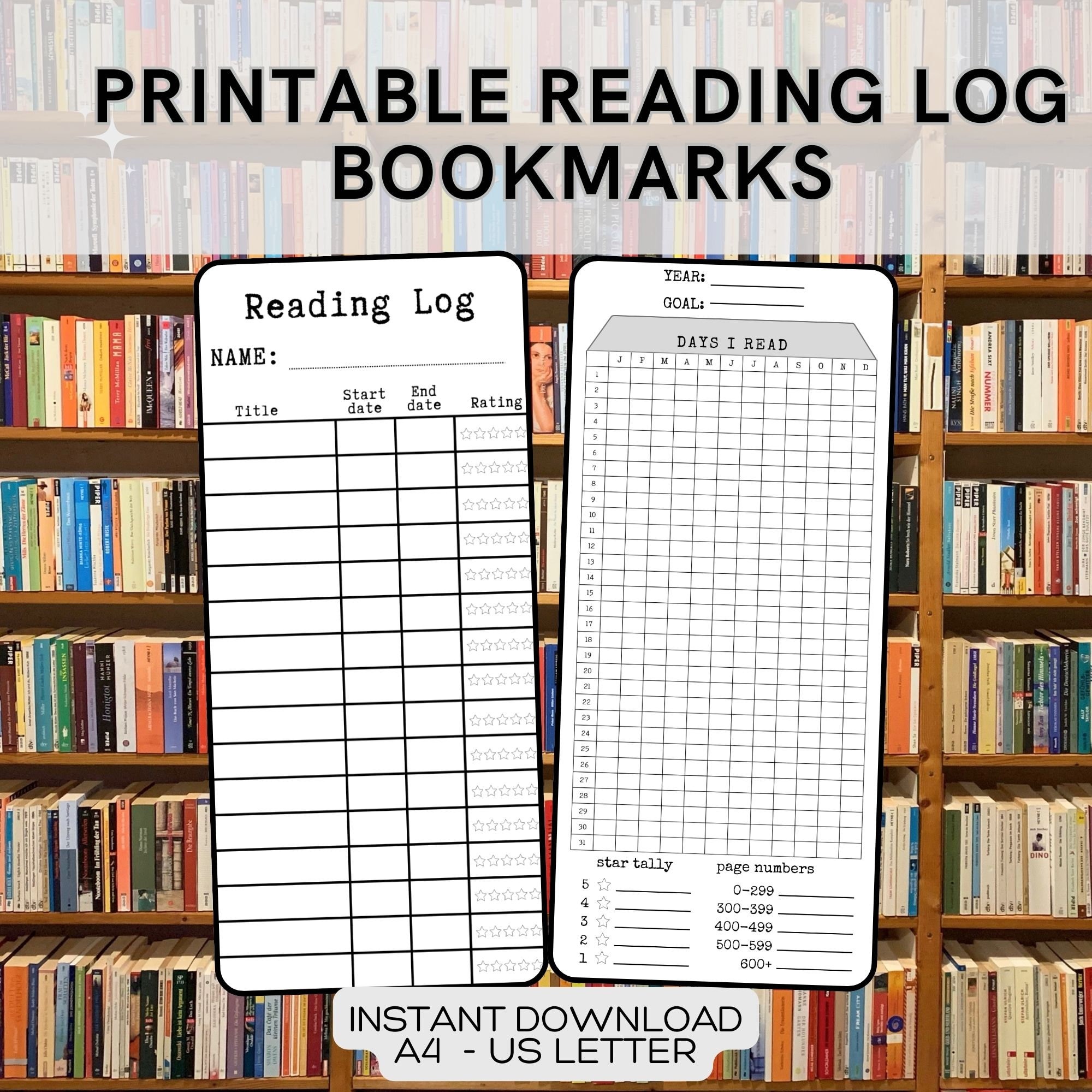 Reading Log Bookmarks With Reading Tracker - Printable PDF Download ...